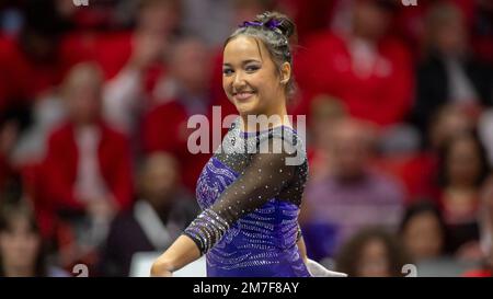 LSU gymnast Aleah Finnegan performs her beam routine during an NCAA ...