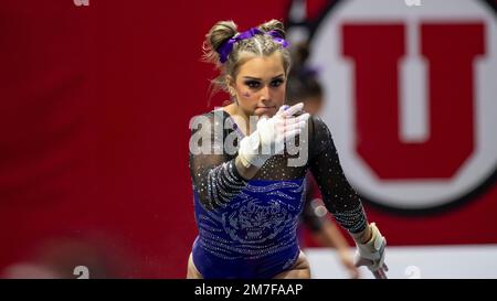 LSU gymnast KJ Johnson performs her beam routine during an NCAA ...