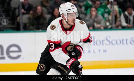 Ottawa Senators defenseman Travis Hamonic controls the puck during an ...