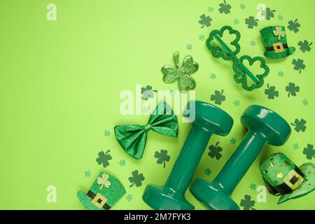 Green gym dumbbells, Irish hats with leaf clover, shamrock shaped ...