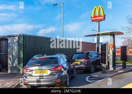 Car in queue for the ordering point at the drive thru for the McDonalds ...