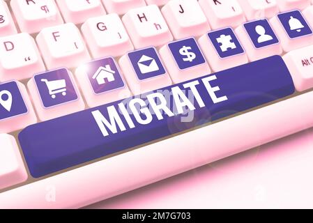 Handwriting text Migrate, Word for to move or travel from one country ...