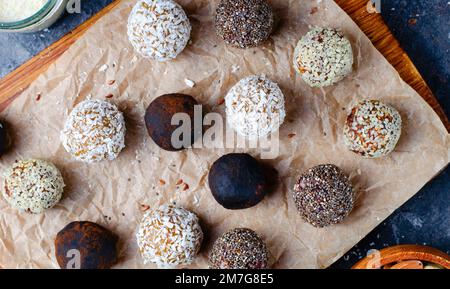 Assorted vegan sweets, Delicious Candy Balls with seeds, dried fruit ...