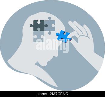 Psychologic therapy session concept. Helping hand adds missing jigsaw ...