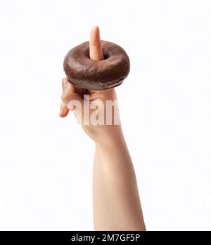 Messy chocolate doughnut isolated on white background, after some edits ...
