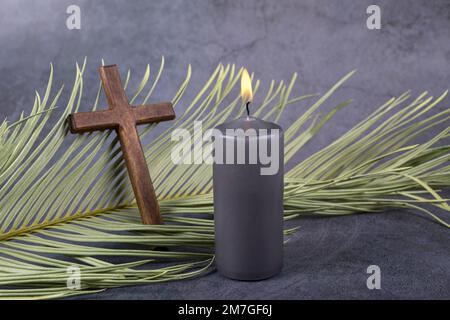 Catholic Cross with palm leaf. Ash Wednesday, Lent season, Holy Week ...