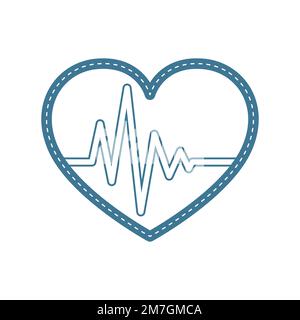 Blue heart icon with sign heartbeat. Vector illustration. Heart in flat ...