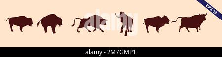 Bull set. Stylized silhouettes of standing in different poses and ...