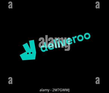 Deliveroo, rotated logo, black background B Stock Photo - Alamy