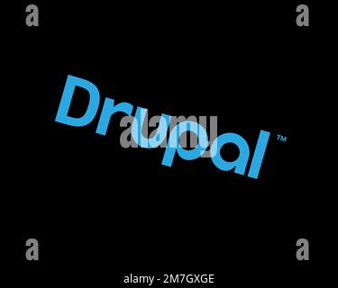 Drupal, rotated logo, black background Stock Photo - Alamy