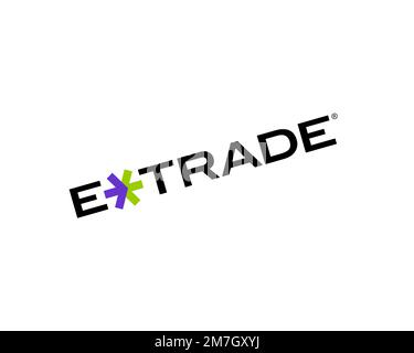 E Trade, rotated logo, white background B Stock Photo - Alamy