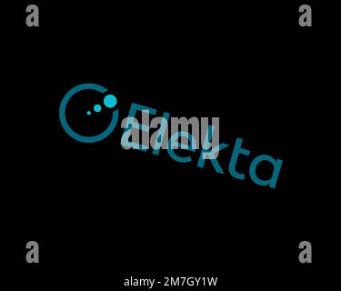 Elekta, rotated logo, black background Stock Photo - Alamy