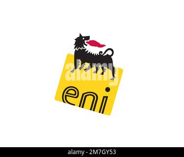 Eni, rotated logo, white background Stock Photo - Alamy