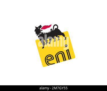 Eni, rotated logo, white background B Stock Photo - Alamy