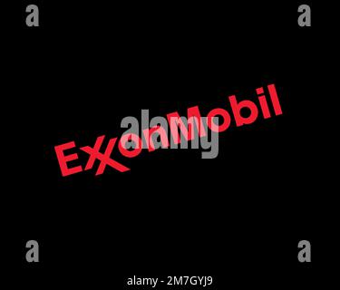 ExxonMobil, rotated, black background, logo, brand name Stock Photo - Alamy