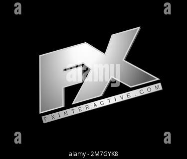 FX Interactive, rotated logo, black background B Stock Photo - Alamy