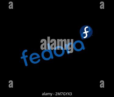 Fedora operating system, rotated logo, black background B Stock Photo ...