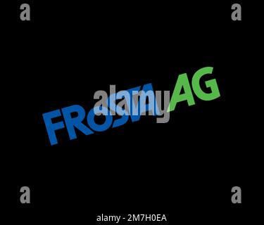 Frosta AG, rotated logo, black background B Stock Photo - Alamy