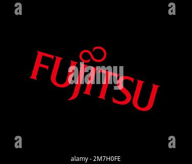 Fujitsu, rotated logo, black background Stock Photo - Alamy