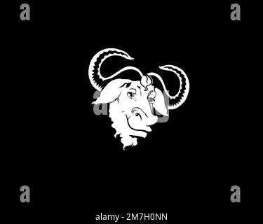 GNU C Library, rotated logo, black background Stock Photo - Alamy