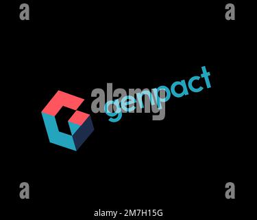 Genpact, rotated logo, black background B Stock Photo - Alamy