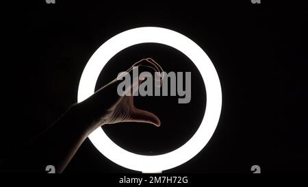 pack of gestures. female hands close-up make figures from fingers ...