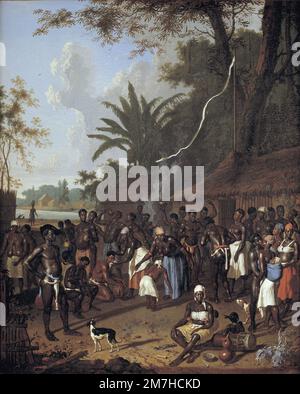 18th-century painting of Dirk Valkenburg showing plantation slaves ...