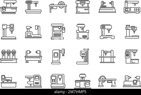 Cnc machine icons set outline vector. Mill controller. Industrial tool ...