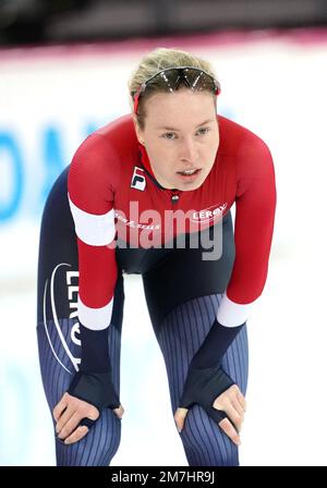 Ragne Wiklund (NOR) in action on 1500m women Allround during ISU ...