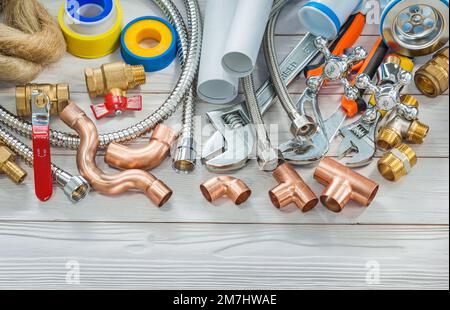 Set with plumber's tools on white background. Banner design Stock Photo ...