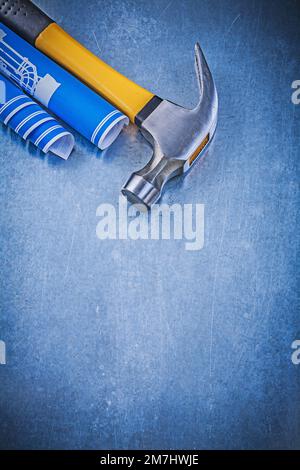Blue engineering drawings claw hammer on metallic background Stock ...