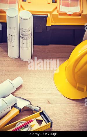 Color stilised construction tools on wood Stock Photo - Alamy