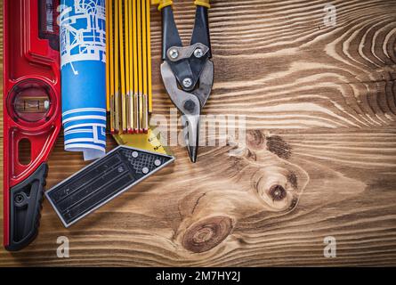 Construction level tin snips engineering drawing wooden meter square ...