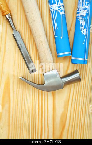hammer chisel blueprints Stock Photo - Alamy