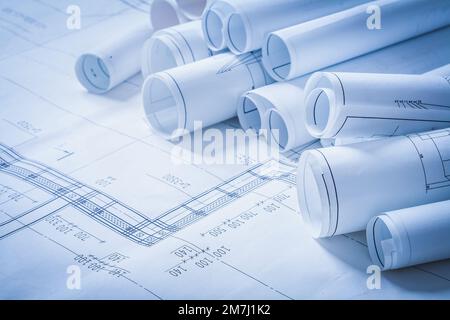 Variety of engineering construction drawings building concept Stock ...