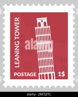 Postal stamp with LEANING TOWER OF PISA famous landmark of PISA, ITALY ...