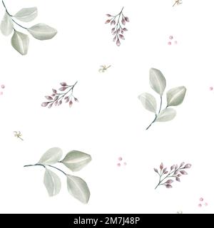 Winter plants, eucalyptus leaves watercolor seamless pattern isolated ...