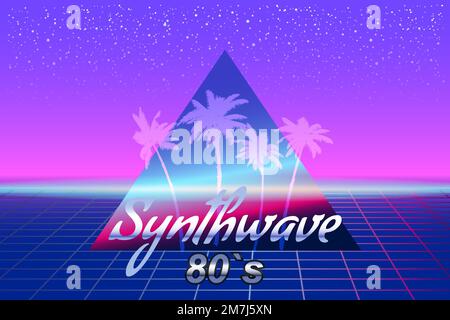 Synthwave 80 s retro banner vaporwave aesthetic background. Palms ...