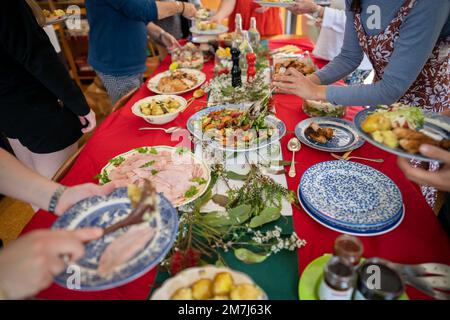 Australian christmas dinner buffet in summer time with the whole family ...