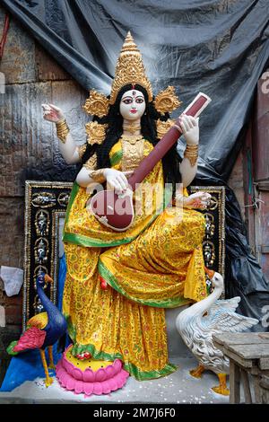 Goddess Saraswati idol is under preparation for upcoming Saraswati Puja ...