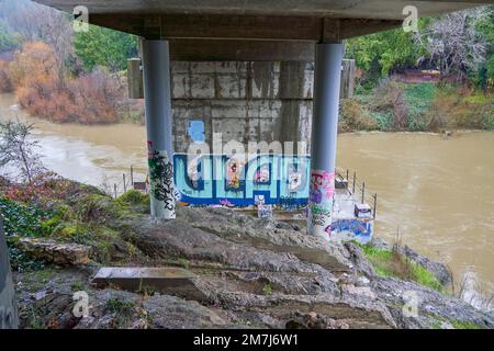 The name VLAD and other graffiti on the underside of a bridge over the ...