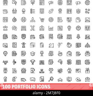 100 portfolio icons set. Outline illustration of 100 portfolio icons ...