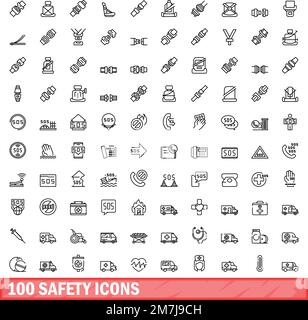 100 safety icons set. Outline illustration of 100 safety icons vector ...