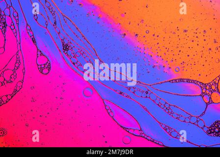 Colourful light diffraction patterns formed by oil droplets floating on ...