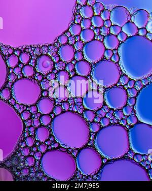 Colourful light diffraction patterns formed by oil droplets floating on ...