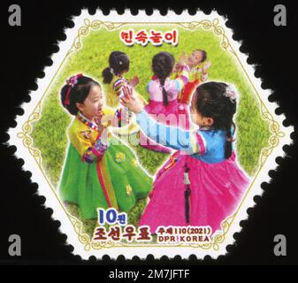 North Korean girls in traditional choson-ot, Pyongan Province ...
