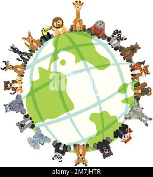 Animals standing on earth planet illustration Stock Vector Image & Art ...