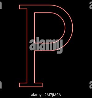 Neon rho greek symbol capital letter uppercase font red color vector ...