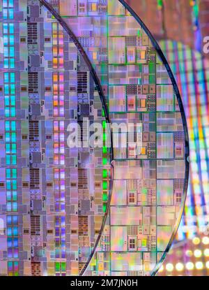 Silicon monocrystalline wafer with microchips manufacturing used in ...