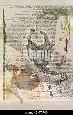 Abstract watercolor and linear illustration of metamorphosis of a man ...